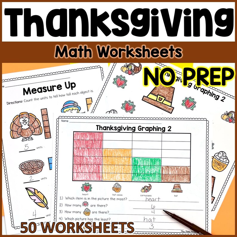 Thanksgiving Math Worksheets- NO PREP - Etsy