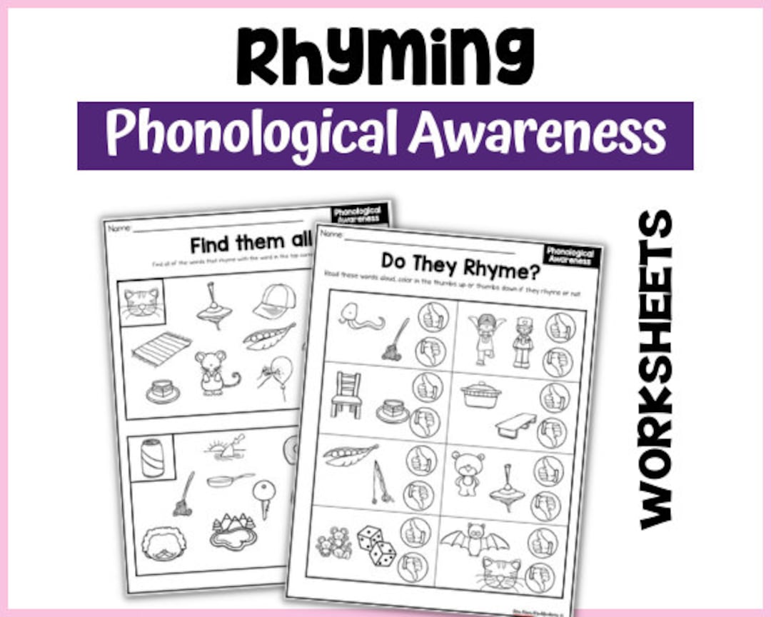 Rhyming: Phonological Awareness Worksheets Homeschool Worksheets - Etsy