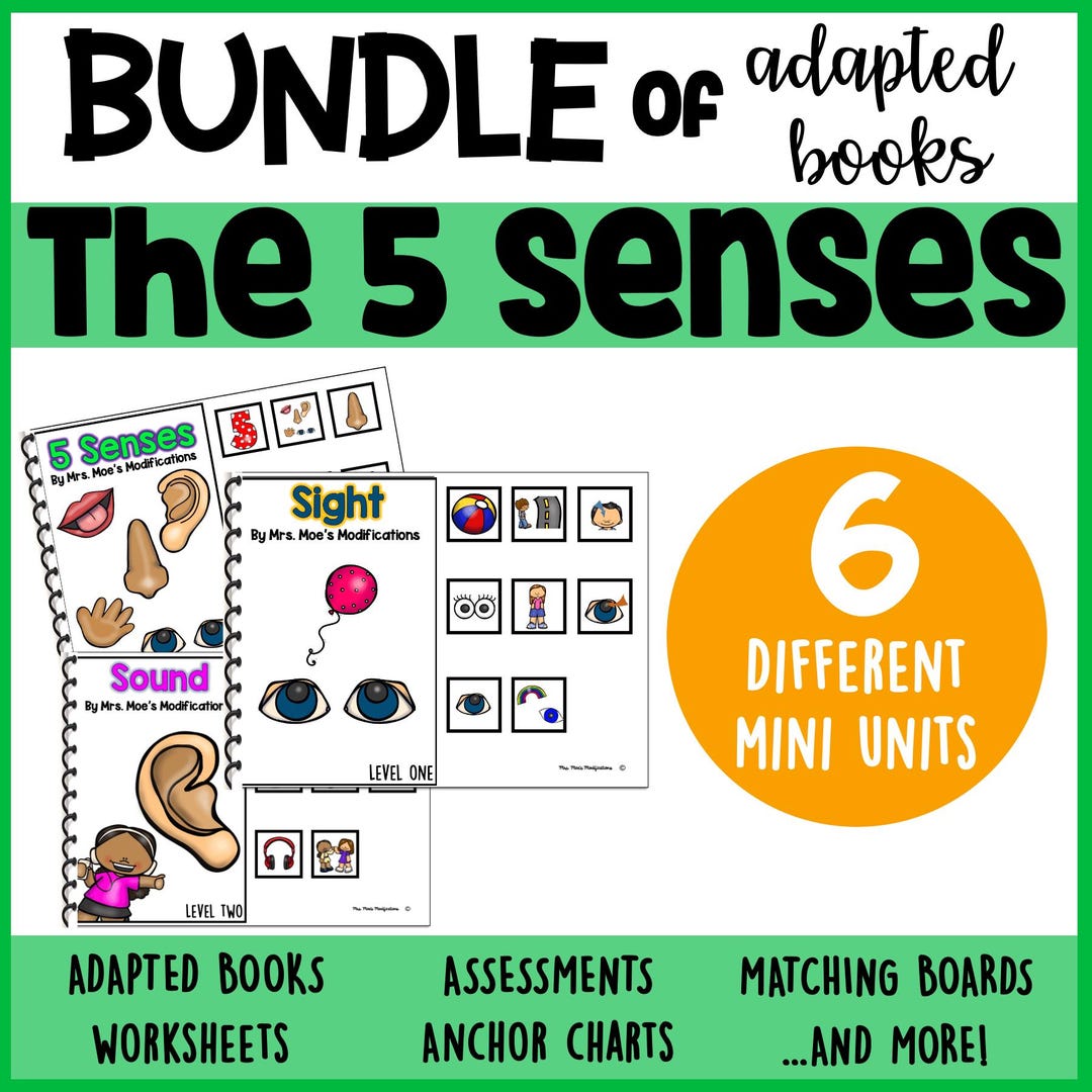 5 Senses BUNDLE- Adapted Books, Assessments, Worksheets - Etsy