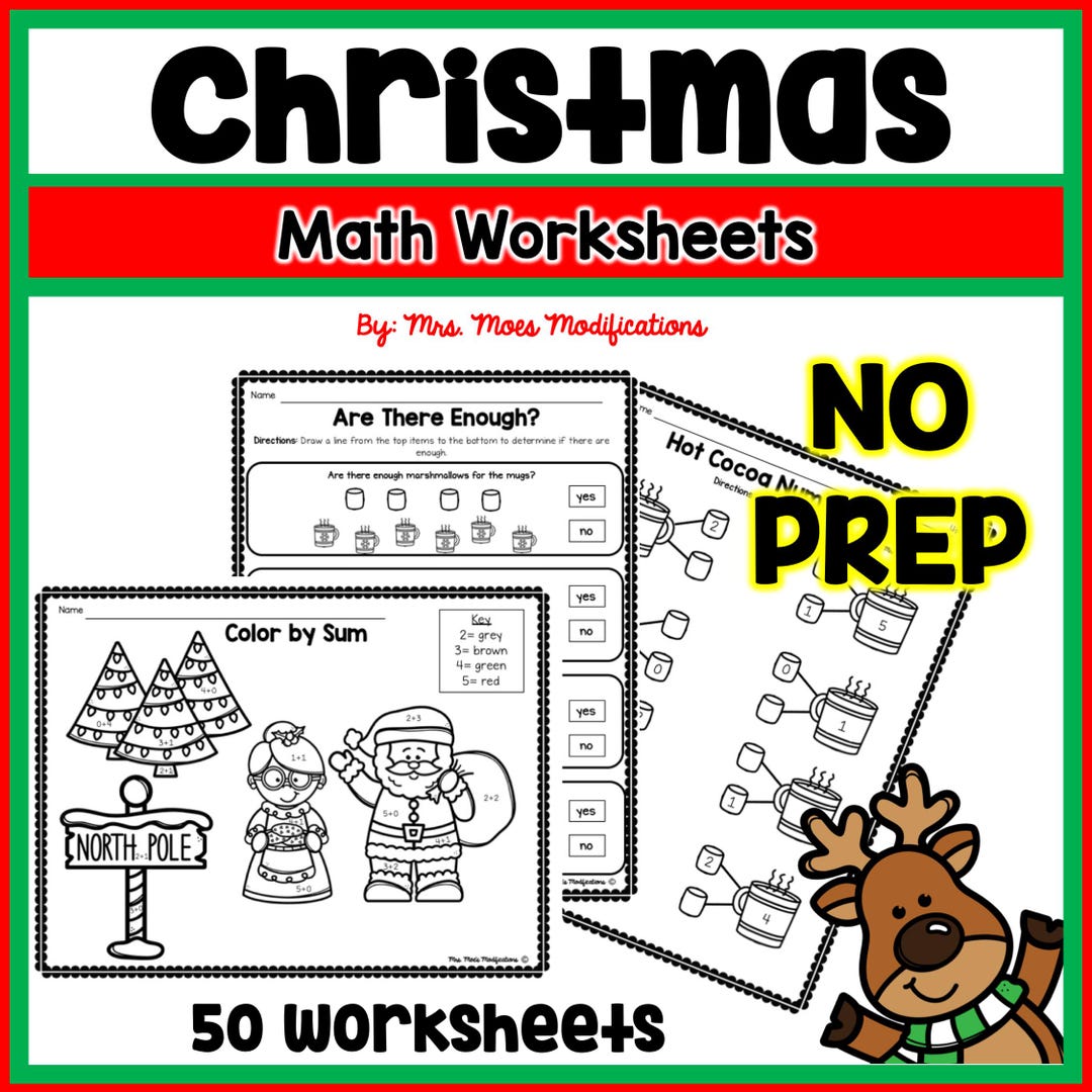 Christmas Math Worksheets- NO PREP - Etsy