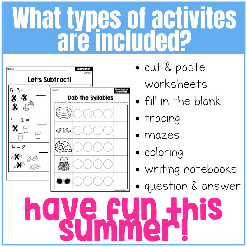 ELA & Math ESY and Homeschool Summer Worksheets - Etsy UK
