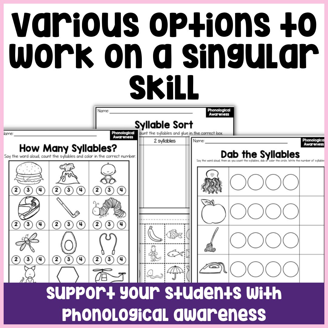 Syllables: Phonological Awareness Worksheets Home School Worksheets - Etsy