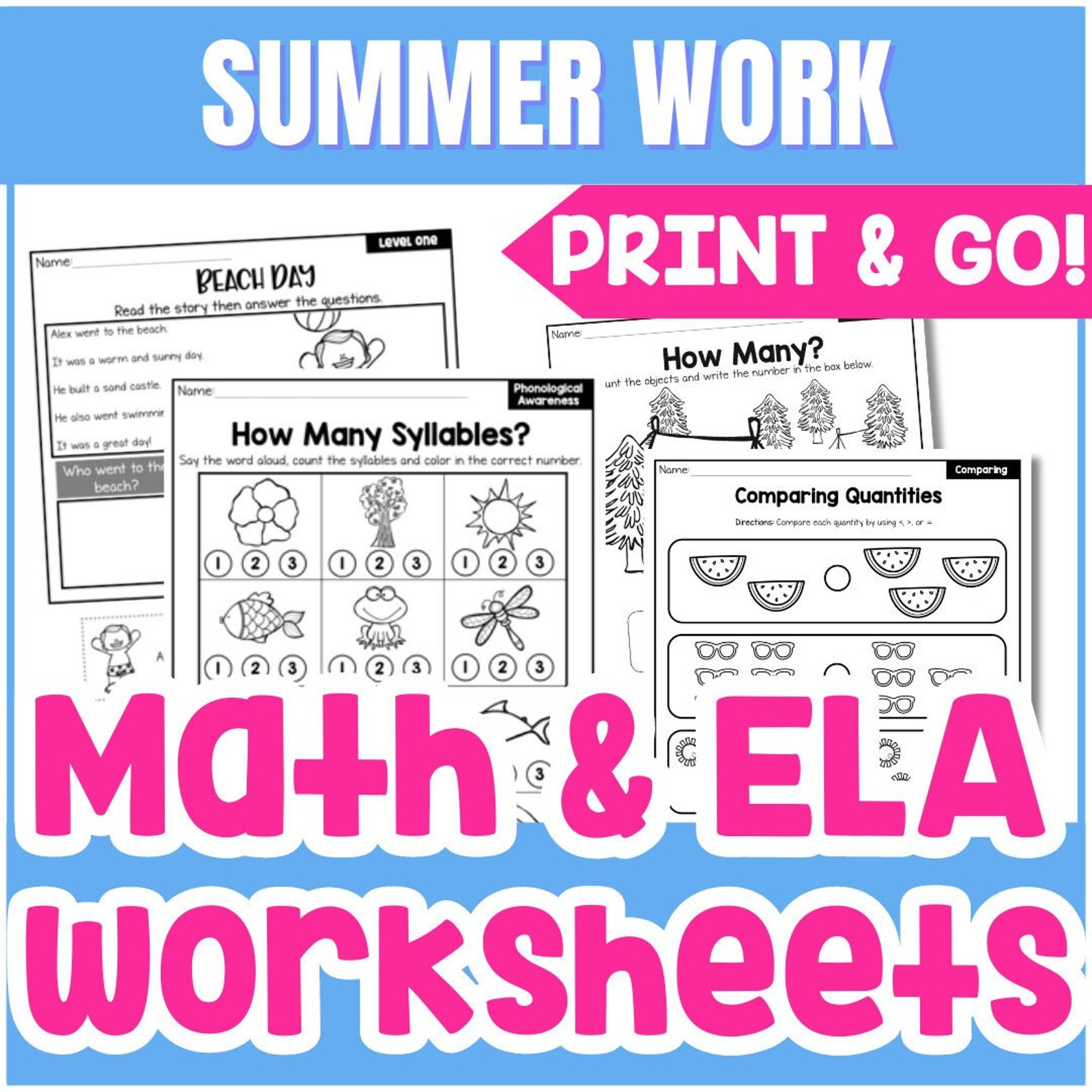 ELA & Math ESY and Homeschool Summer Worksheets - Etsy UK