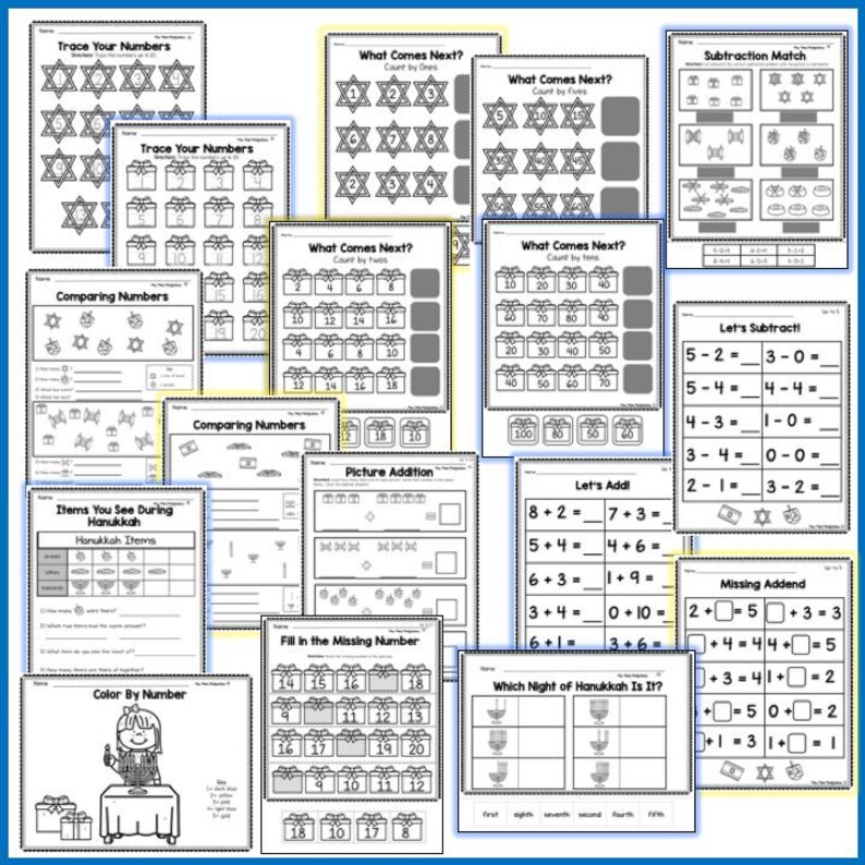 Hanukkah Math Worksheets- NO PREP - Etsy