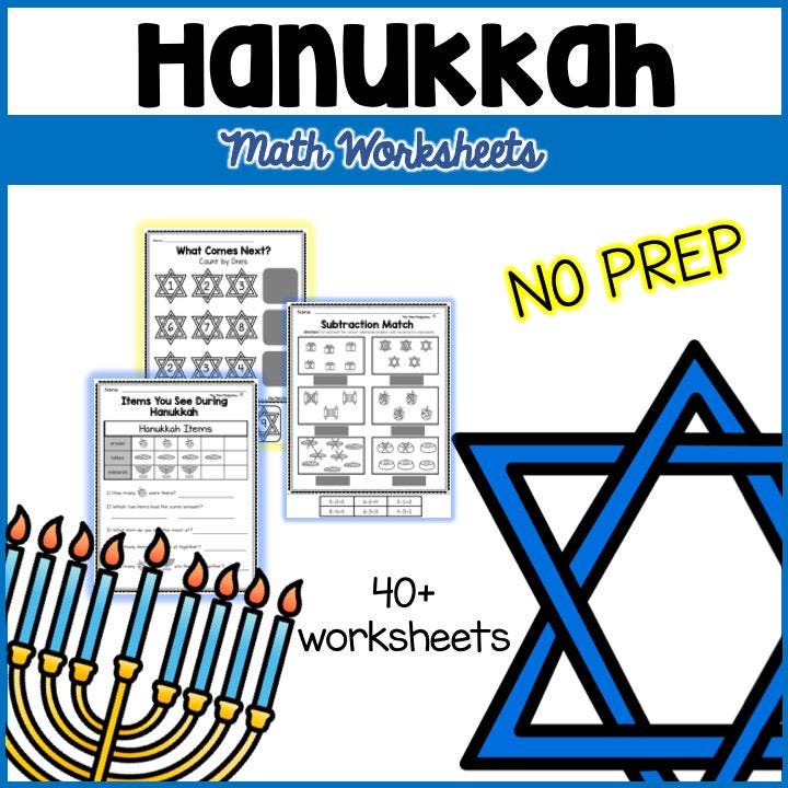 Hanukkah Math Worksheets- NO PREP - Etsy