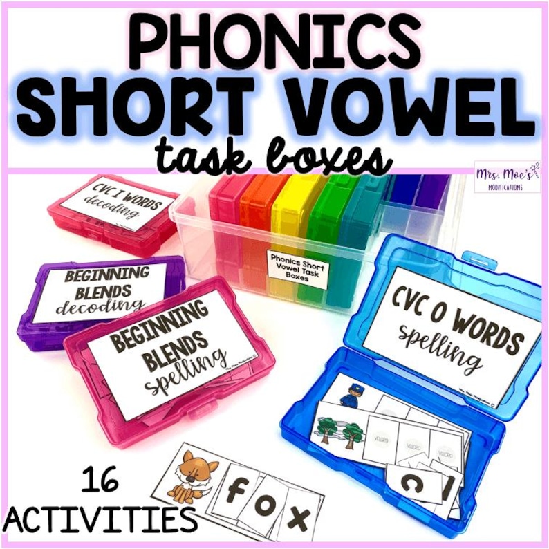 Phonics: Short Vowel Task Boxes - Etsy