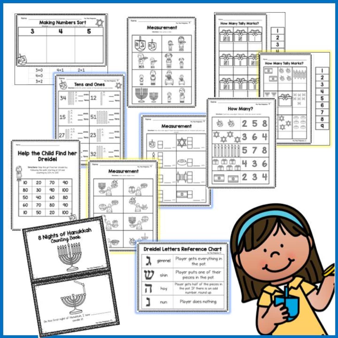 Hanukkah Math Worksheets- NO PREP - Etsy