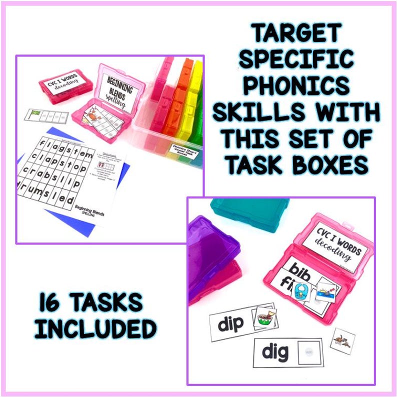 Phonics: Short Vowel Task Boxes - Etsy