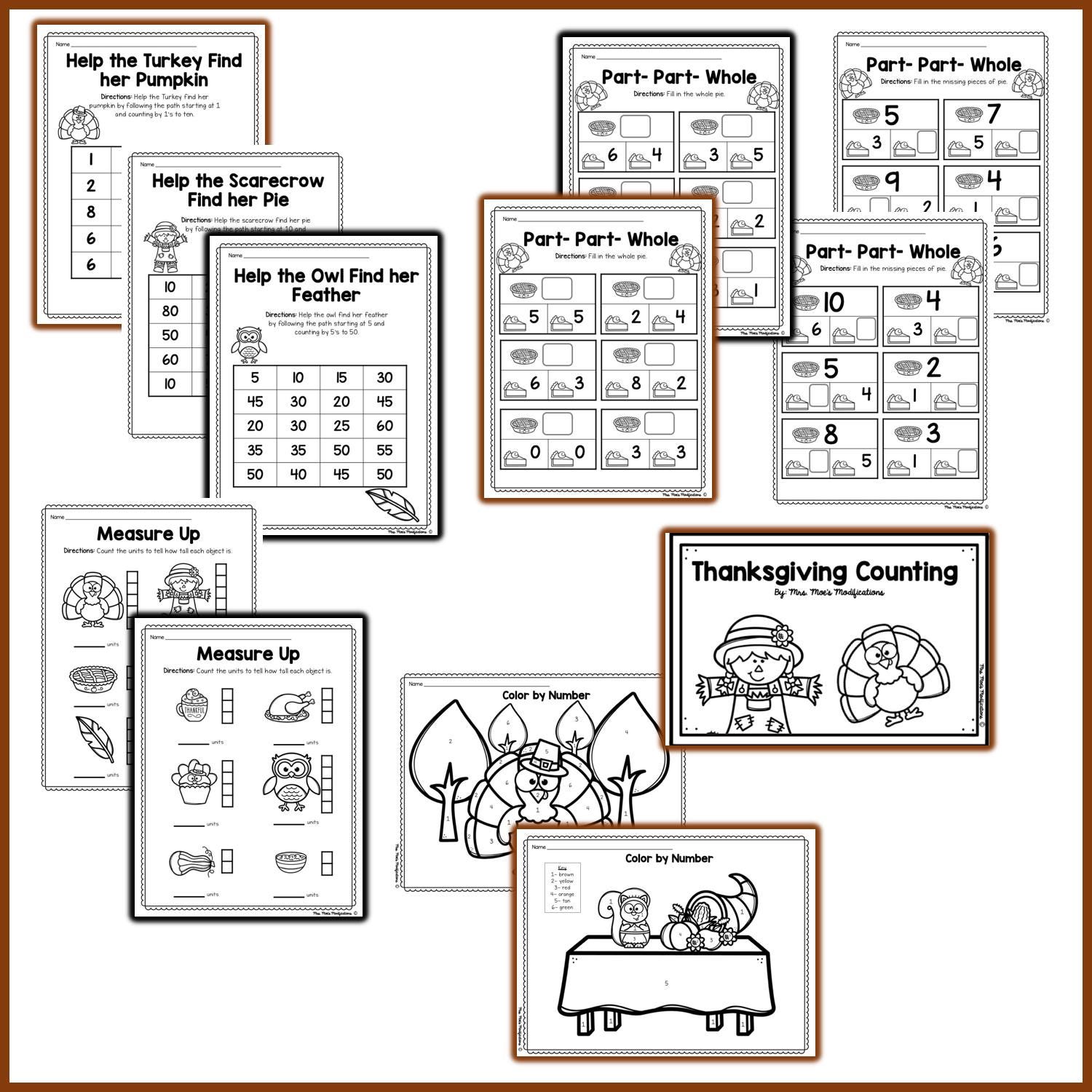 Thanksgiving Math Worksheets- NO PREP - Etsy