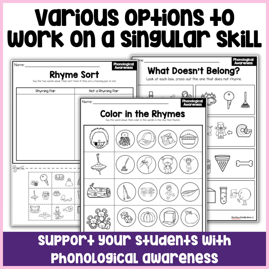 Rhyming: Phonological Awareness Worksheets Homeschool Worksheets - Etsy