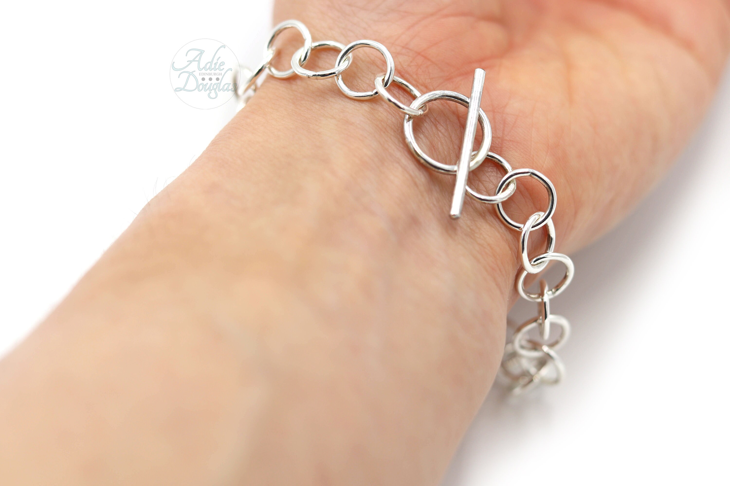 Sterling Silver Large Hoops Bracelet With Toggle Closure - Etsy UK