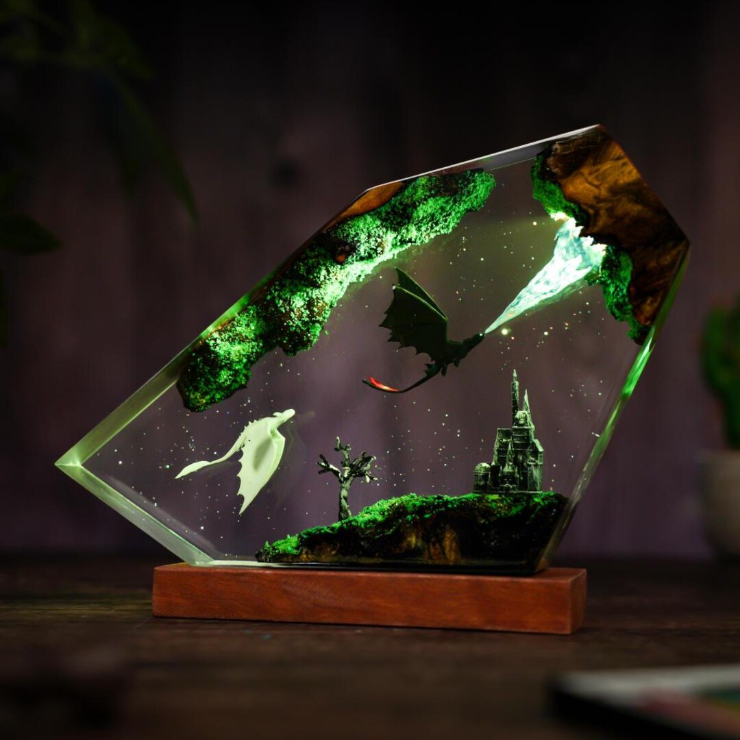 Flying Toothless and Light Fury Resin Lamp, Handmade Resin Epoxy Lamp ...