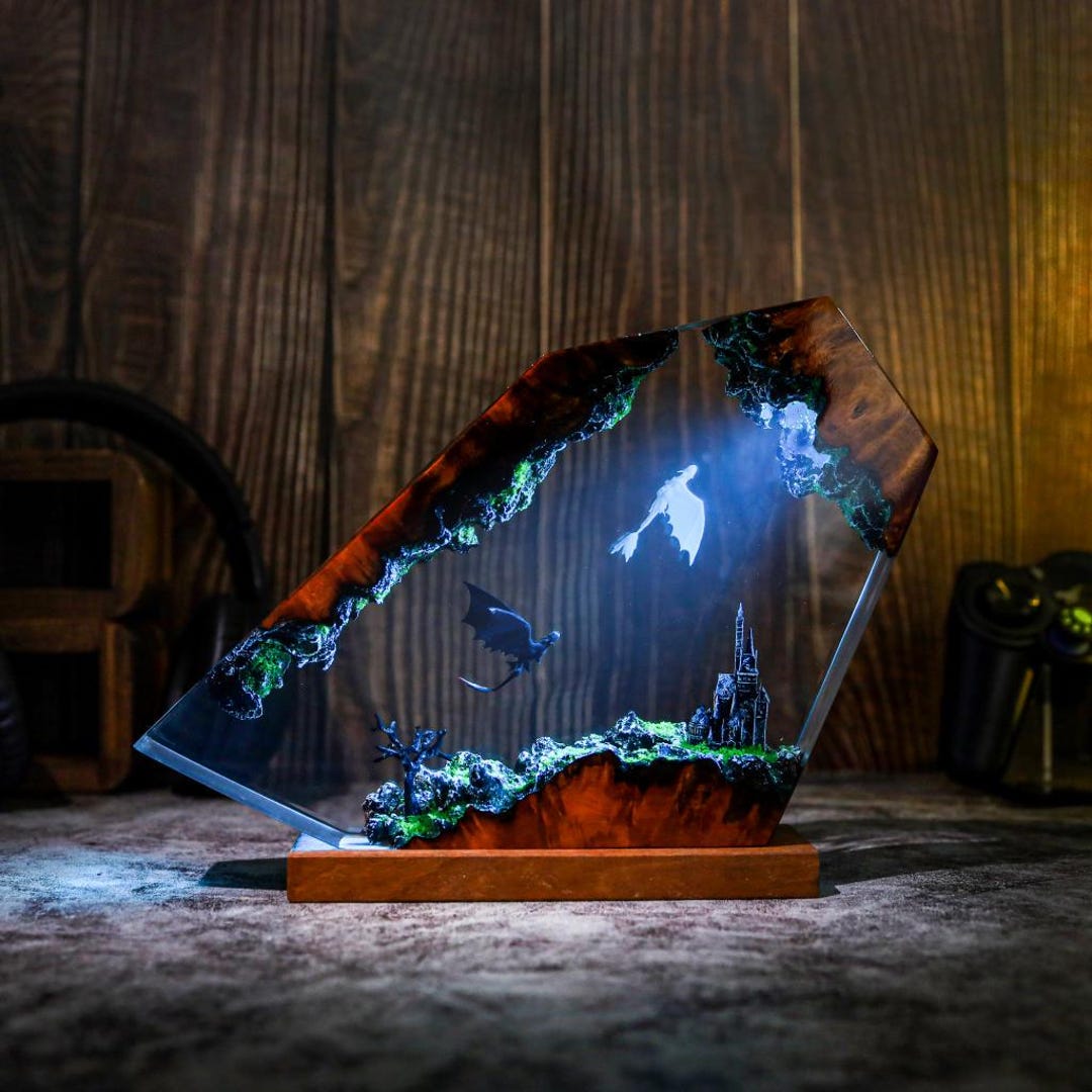 Flying Toothless and Light Fury Lamp, Custom Resin Night Light, Desk ...