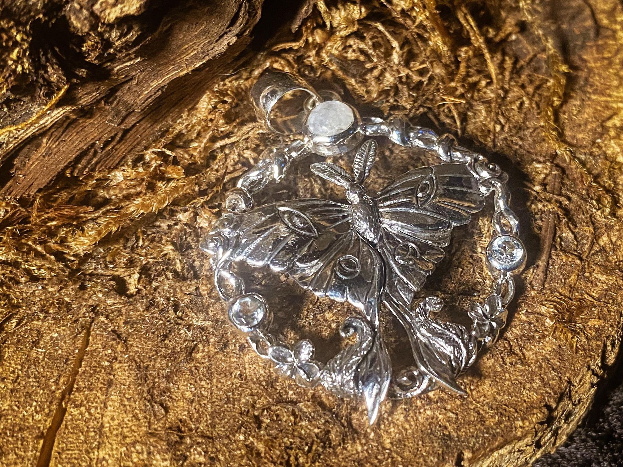 Goddess Designs / Detailed Lunar Moth With Aquamarine and - Etsy