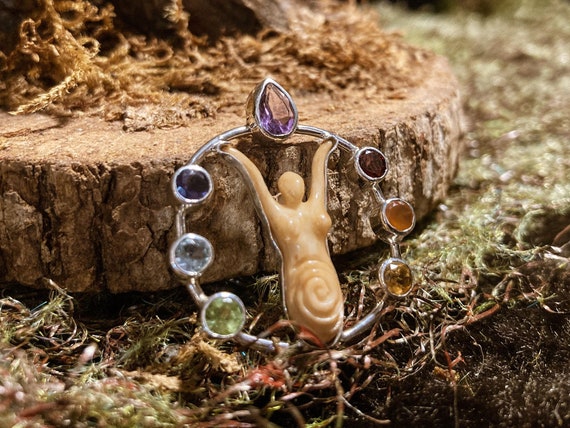 Goddess Designs Chakra Stones and Bone Moon Goddess Sterling Silver Pendant Etsy