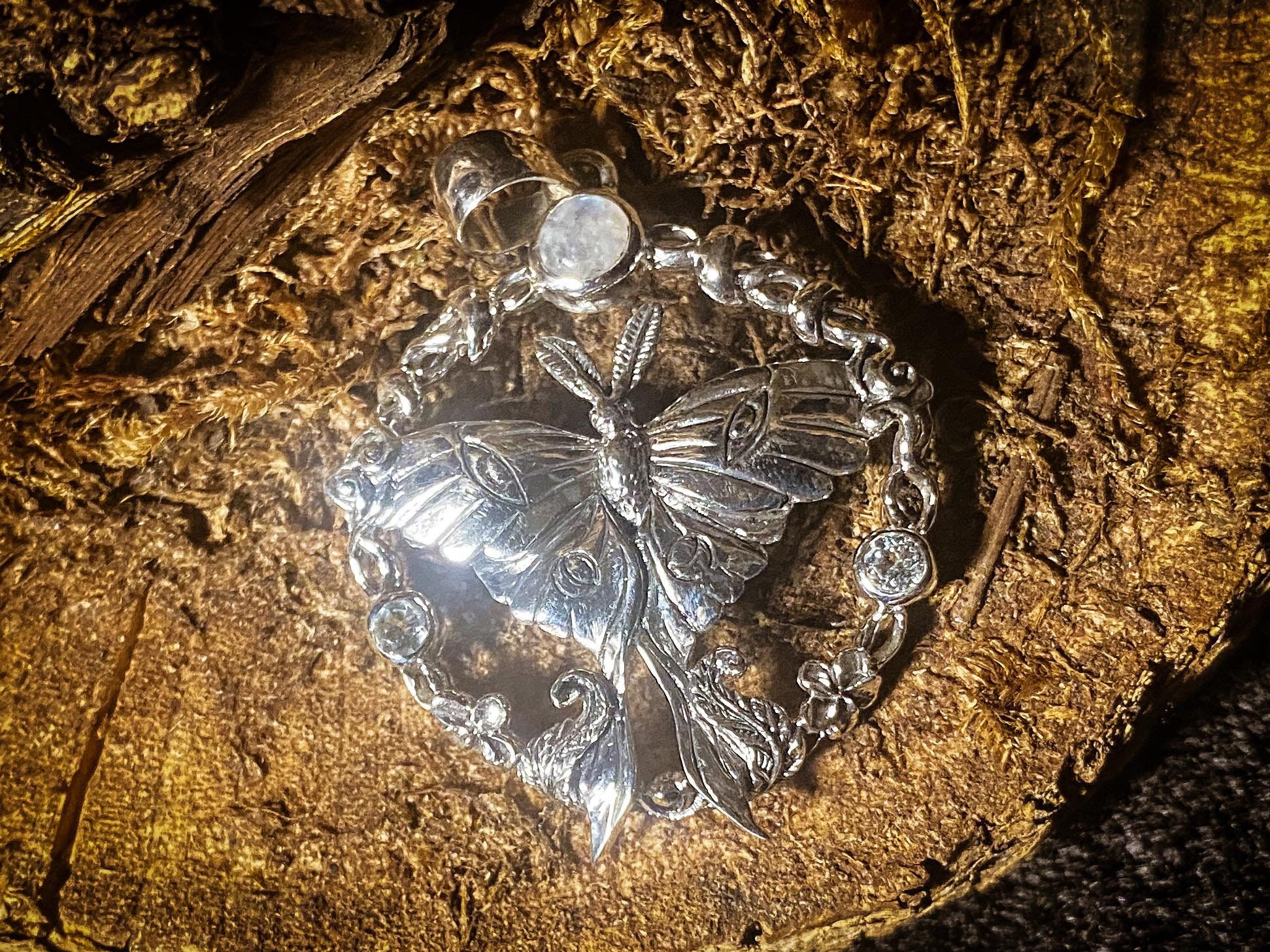 Goddess Designs / Detailed Lunar Moth With Aquamarine and - Etsy