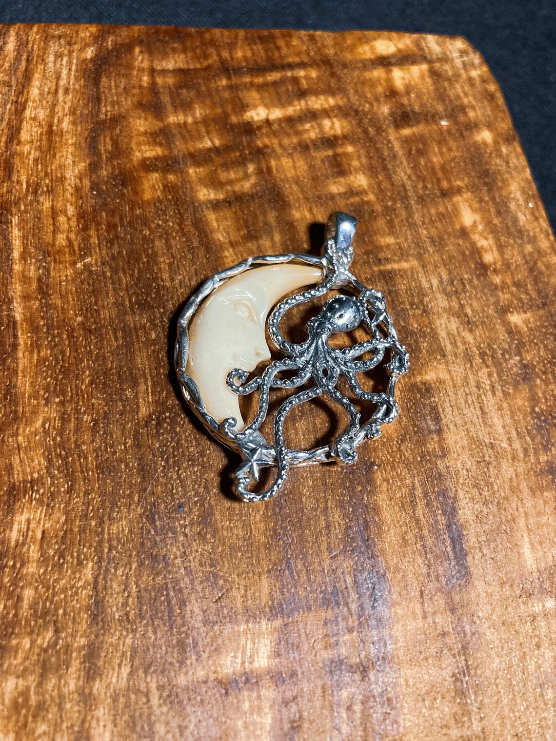 Goddess Designs / Detailed Hand Carved Bone Moon and Octopus - Etsy