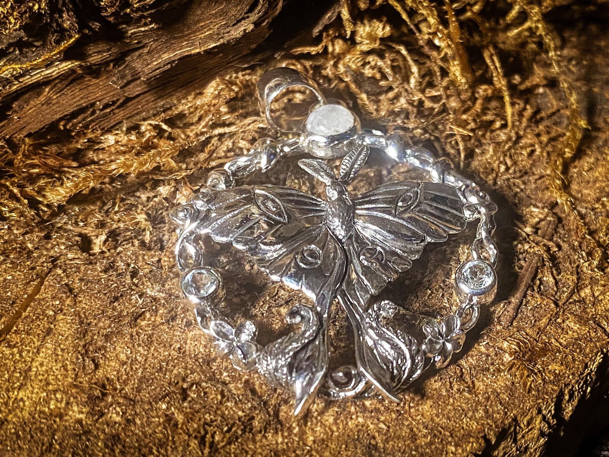 Goddess Designs / Detailed Lunar Moth With Aquamarine and - Etsy