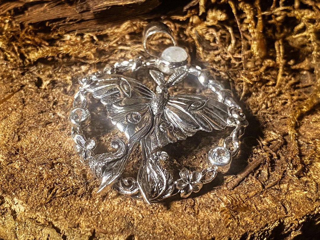 Goddess Designs / Detailed Lunar Moth With Aquamarine and Rainbow ...