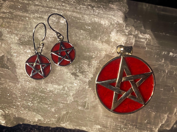 Goddess Designs / Detailed Pentacle With Red Coral Sterling - Etsy