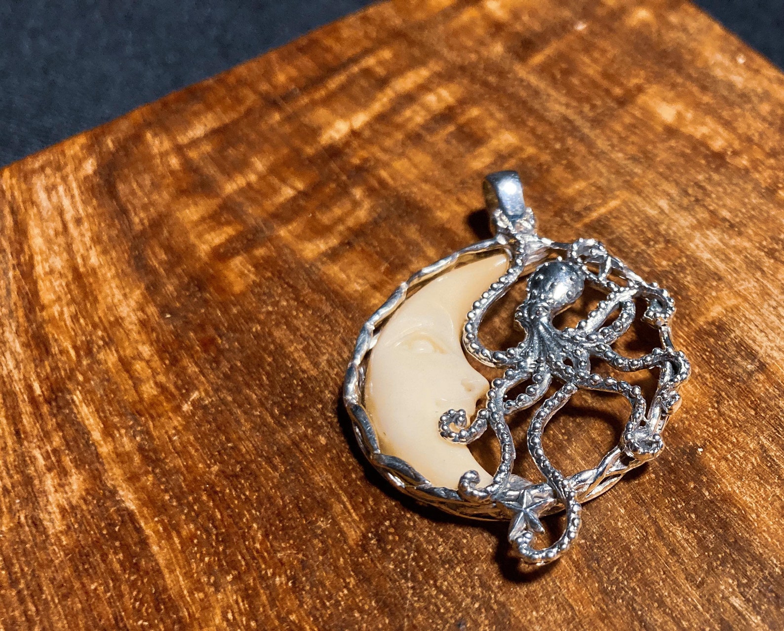 Goddess Designs / Detailed Hand Carved Bone Moon and Octopus - Etsy