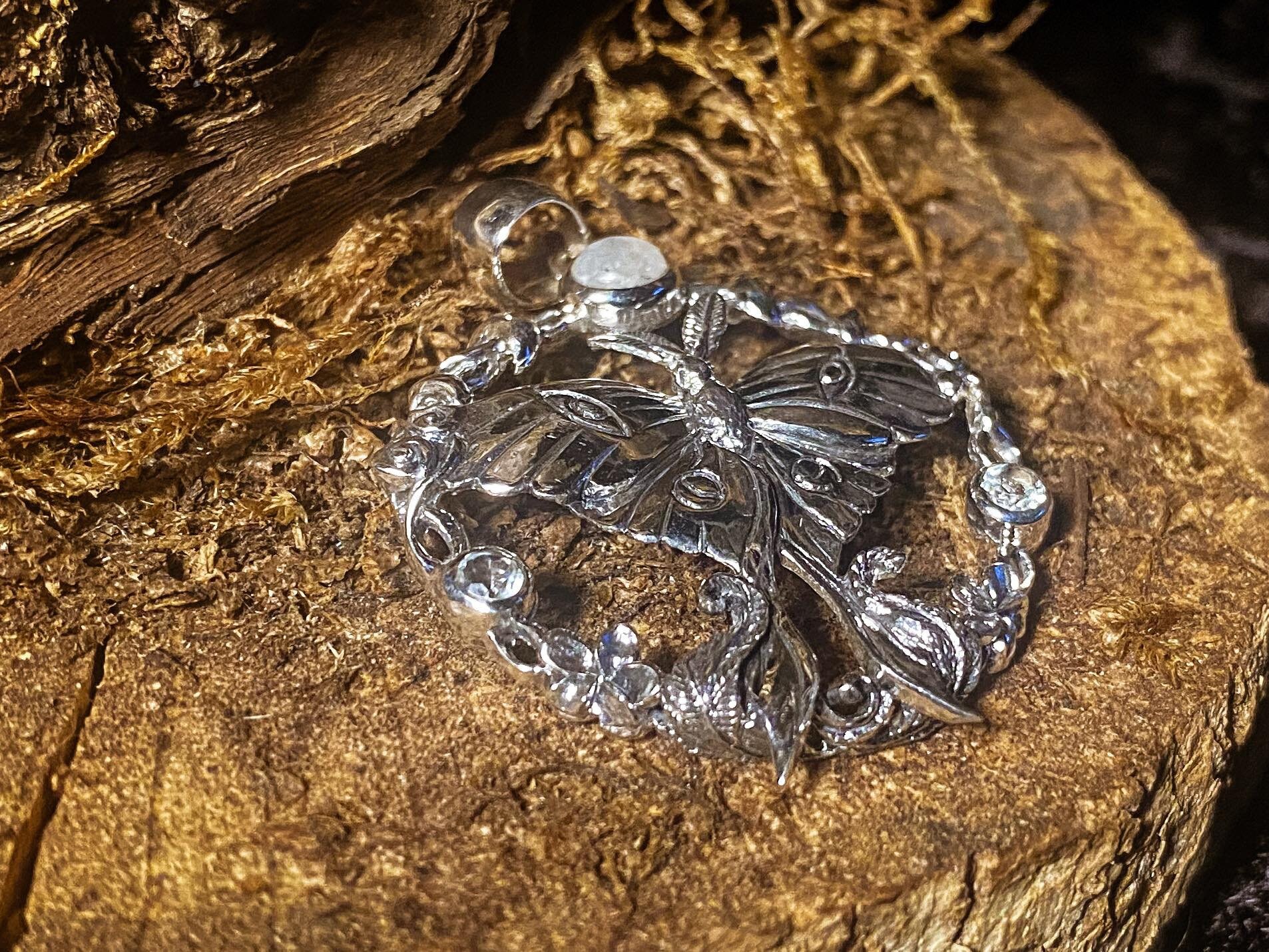 Goddess Designs / Detailed Lunar Moth With Aquamarine and - Etsy