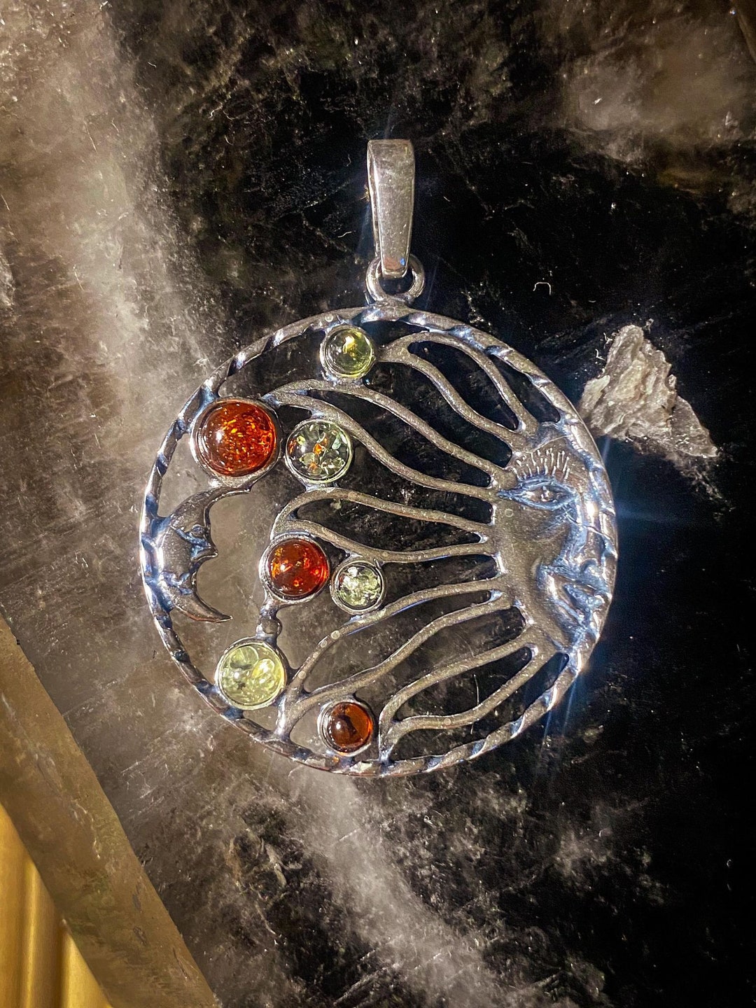 Acomo / Baltic Amber Stars With Sun and Moon Sterling Silver Statement ...