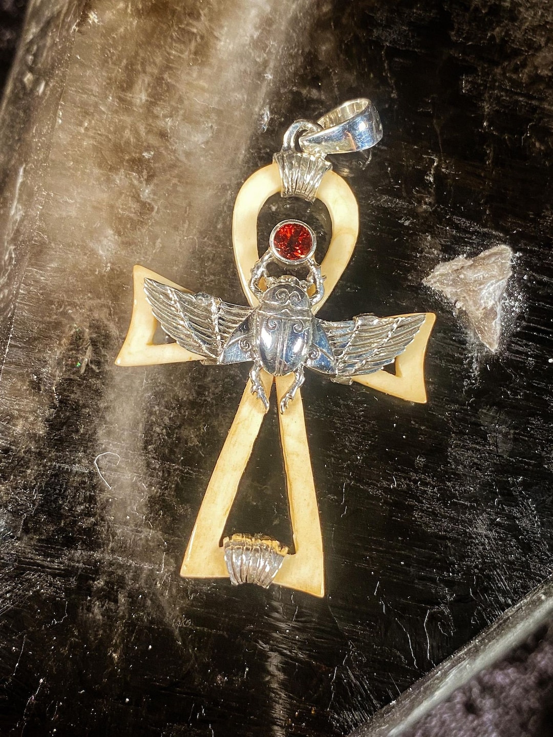 Goddess Designs / Detailed Hand Carved Bone Ankh With Sterling Silver ...