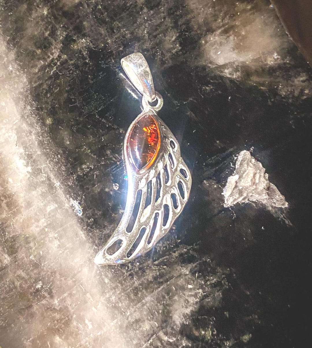 Acomo / Baltic Amber Angel Wing Solid Sterling Silver Pendant - Etsy