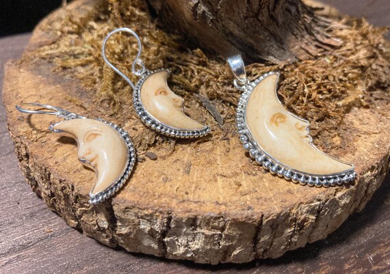 Goddess Designs / Detailed Hand Carved Bone Crescent Moon - Etsy