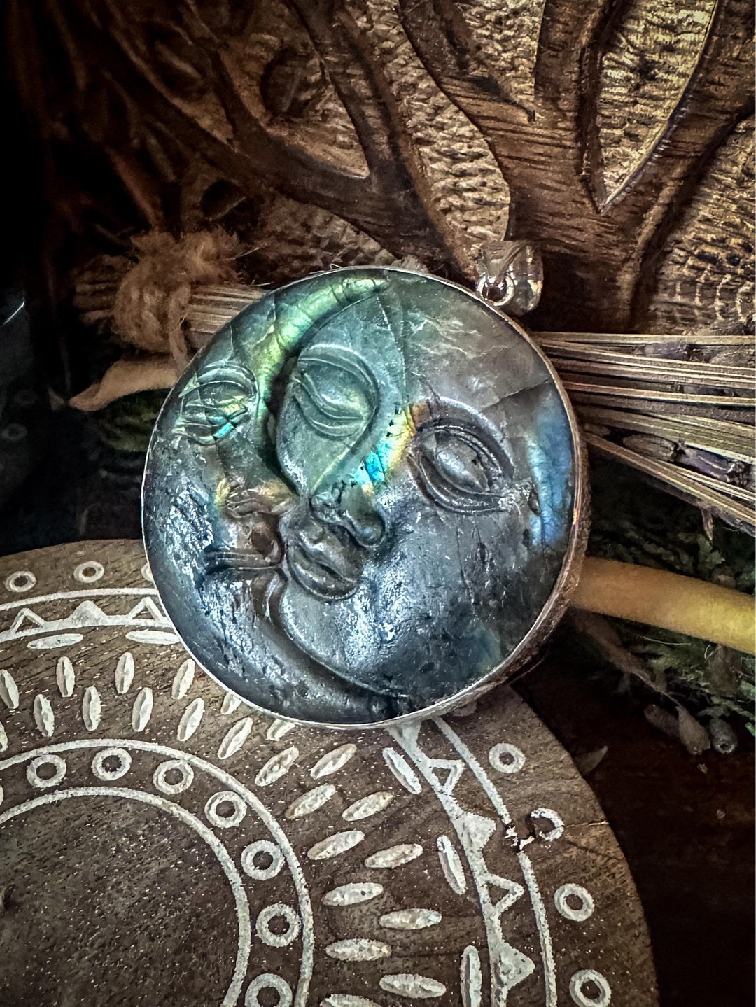 Precious Treasures / Carved Eclipse on Labradorite Sterling Silver Statement Pendant - Etsy