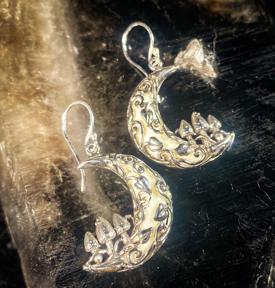 Goddess Designs / Detailed Bone Moon With Mushrooms Sterling Silver ...