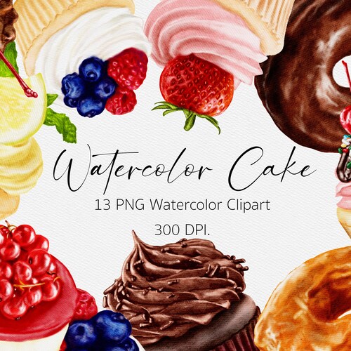 Watercolor Cake Clipart Baking Clipart Dessert Clip Art - Etsy