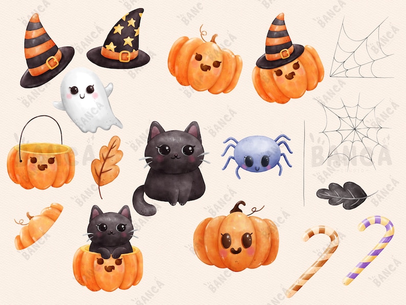 Watercolor Halloween Clipart, Cartoon Monsters, Digital Download ...