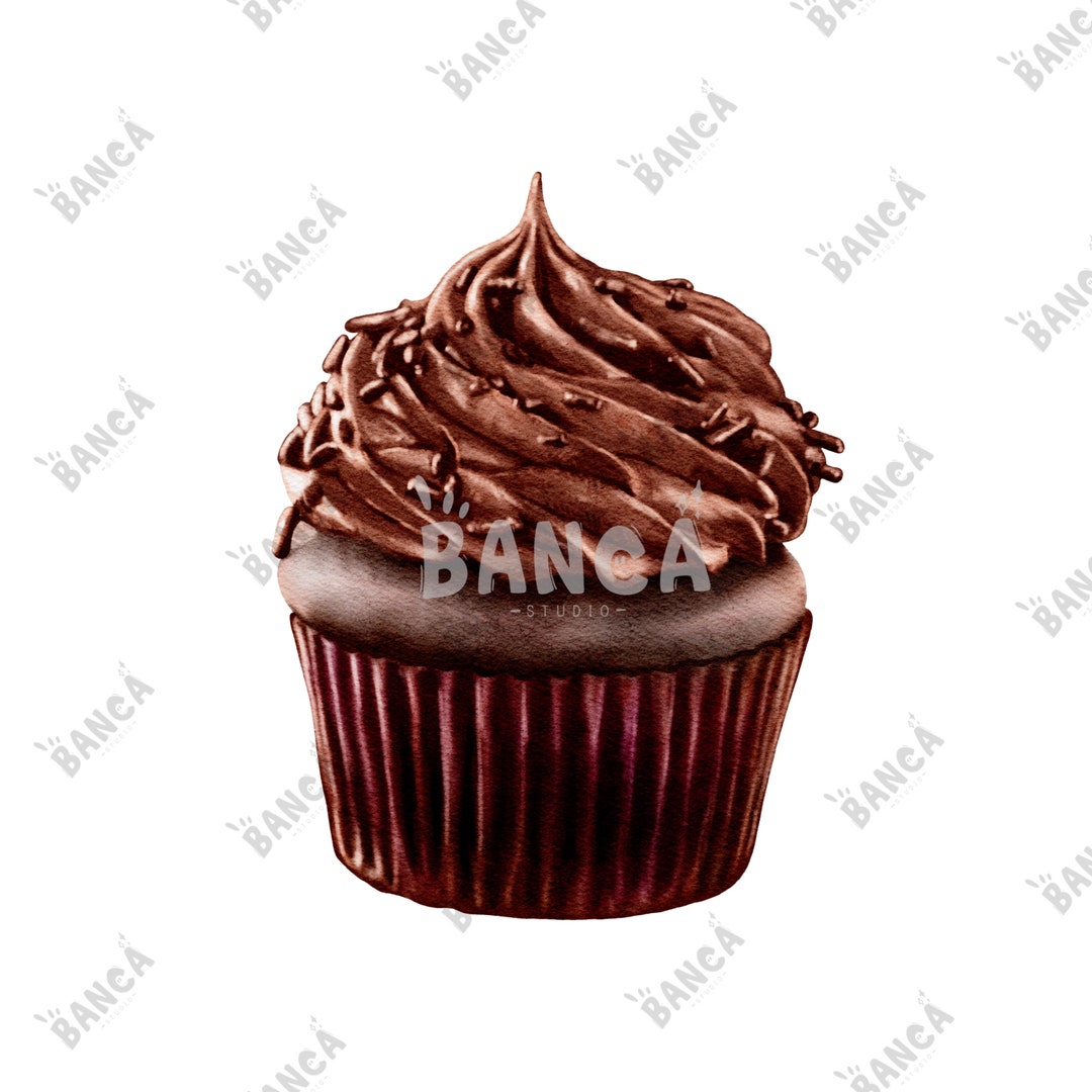 Watercolor Chocolate Cupcake Clipart Cupcake Baking - Etsy
