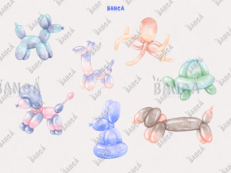 Watercolor Animal Balloons Clipart, Balloon Clipart, Dog Balloon ...