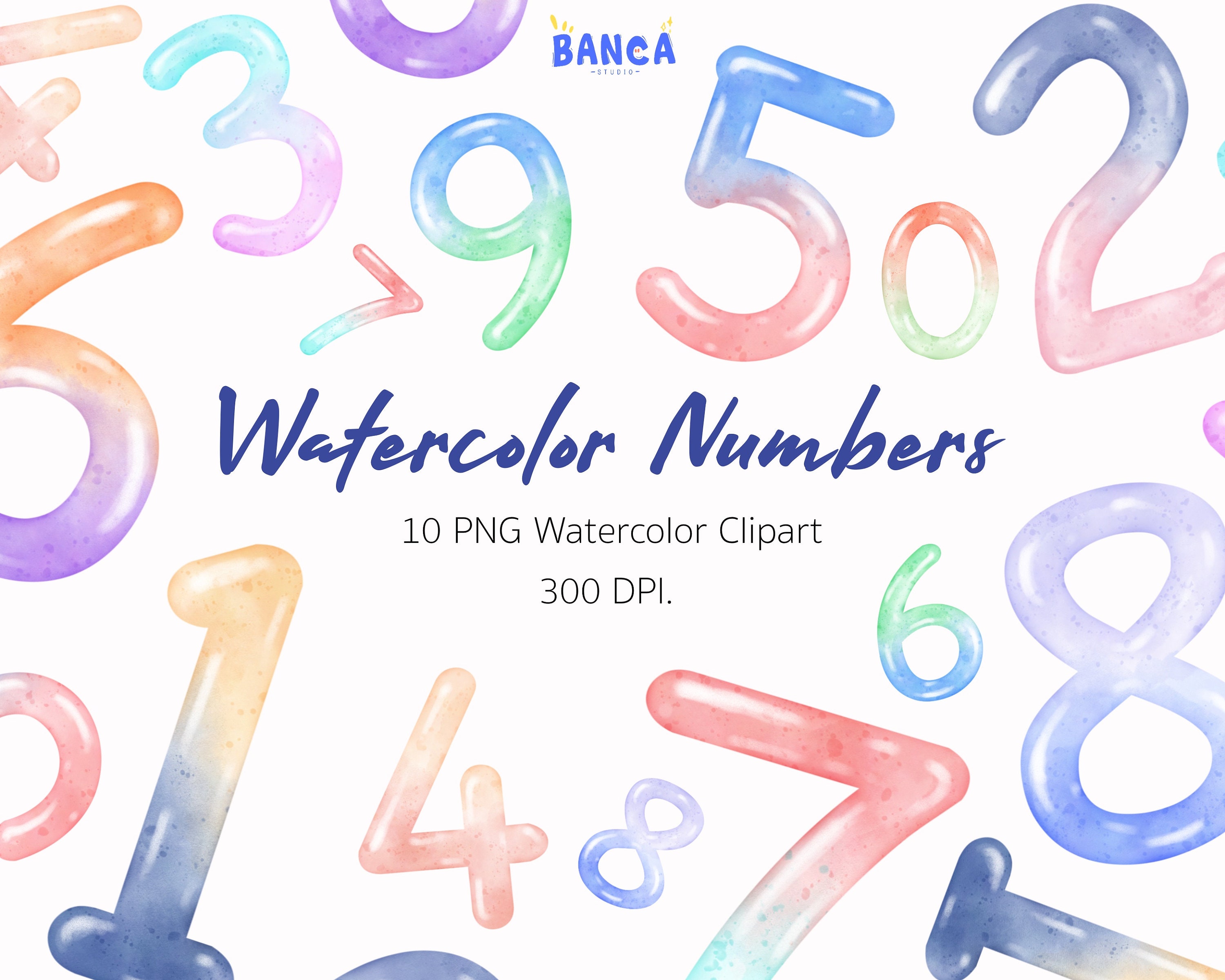 Watercolor Numbers Clipart, Colorful Rainbow Numbers Png, Learning ...