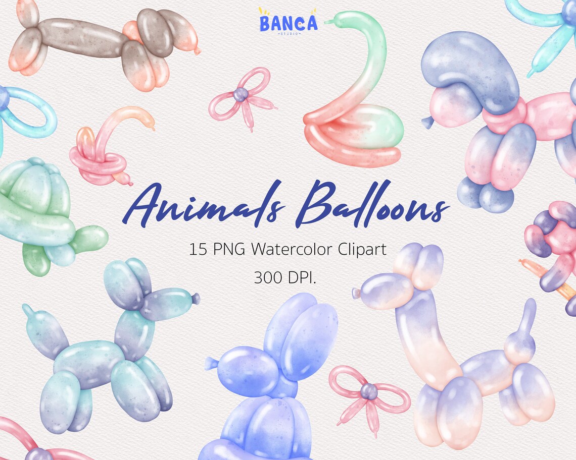 Watercolor Animal Balloons Clipart, Balloon Clipart, Dog Balloon ...