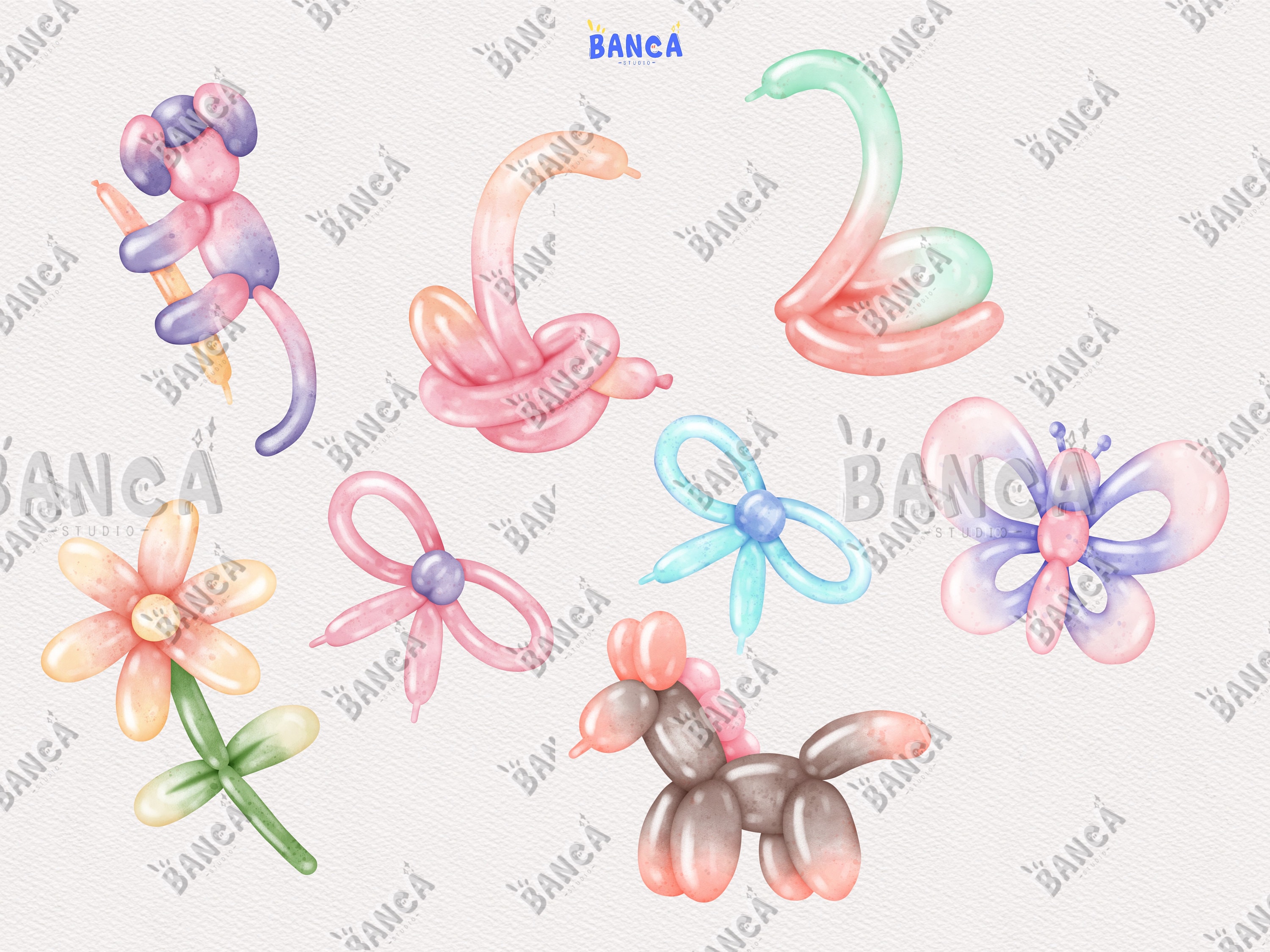 Watercolor Animal Balloons Clipart, Balloon Clipart, Dog Balloon ...