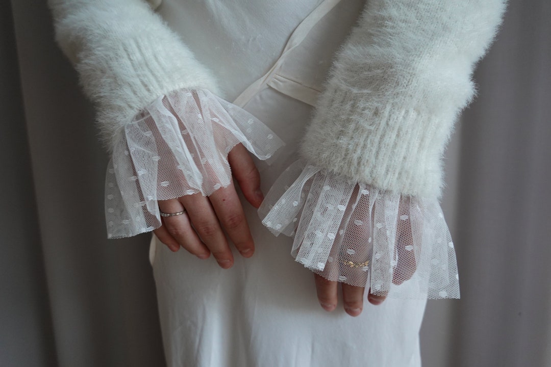 White Polka Dot Cuffs, Fake Cuffs, Fake Sleeves, Wrist Cuffs, Lolita ...