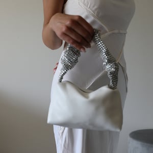 Crystal Mesh Bag, Rhinestone Bag, White Evening Purse, Bridal Purse ...