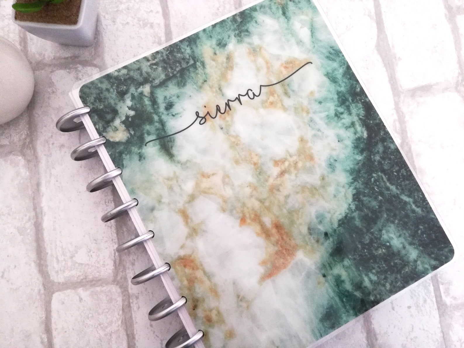 CUSTOM With Name Disc Bound PLANNER COVER White Green Gold | Etsy