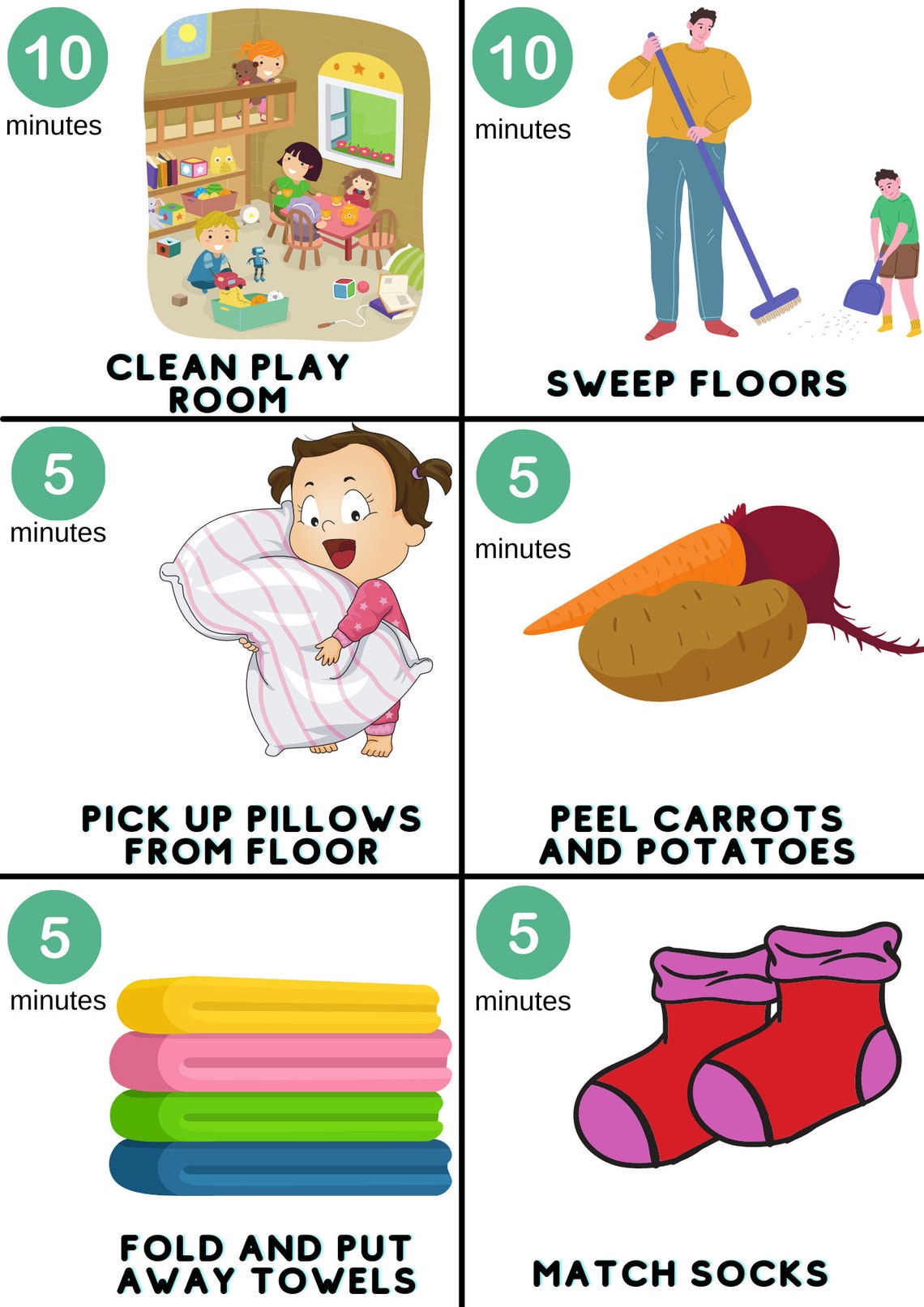 INSTANT DOWNLOAD 66 Printable Chore Cards for Screen Time, Daily ...