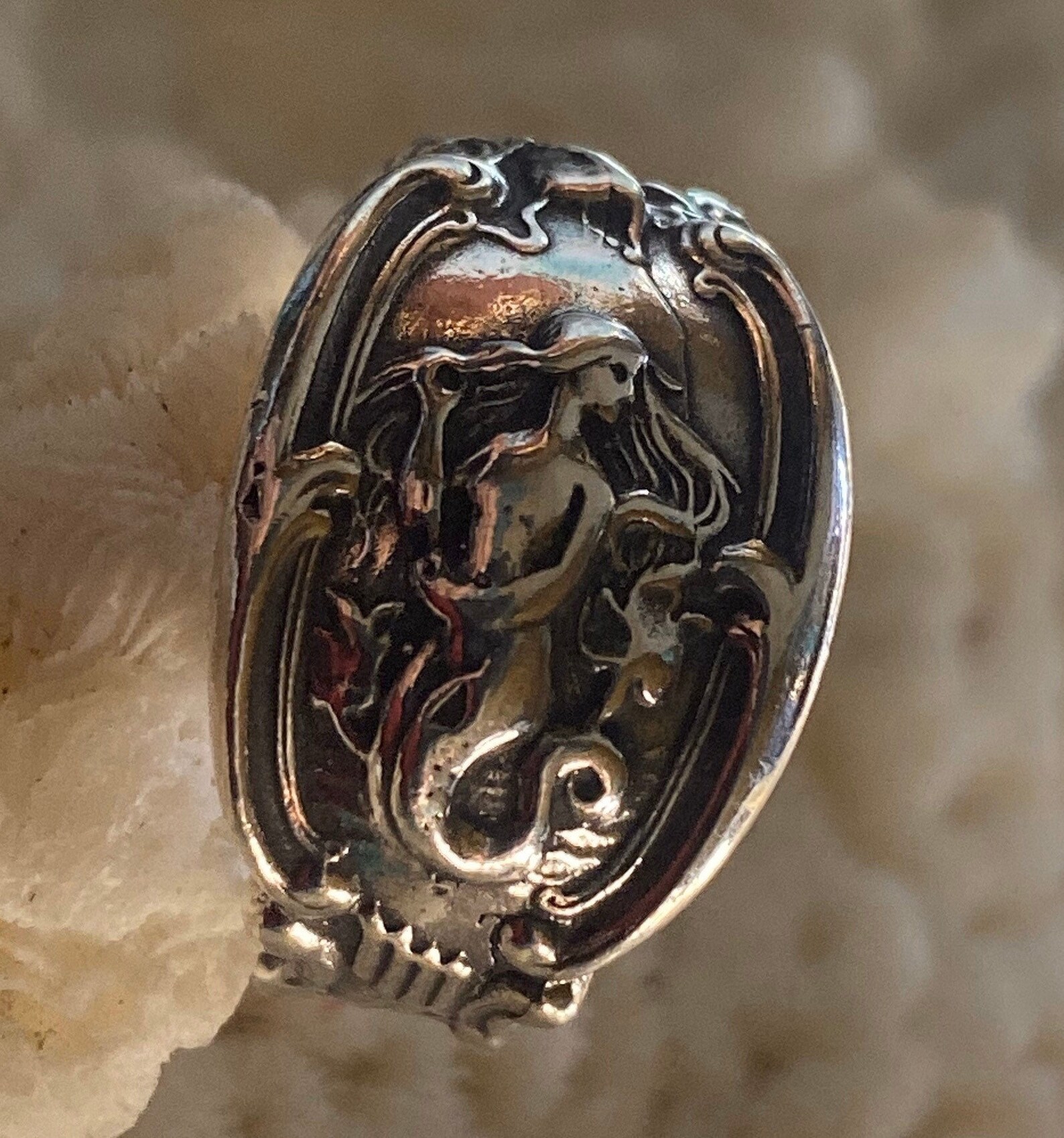 Mermaid Spoon Ring in Sterling 8 Adjustable Reproduction - Etsy