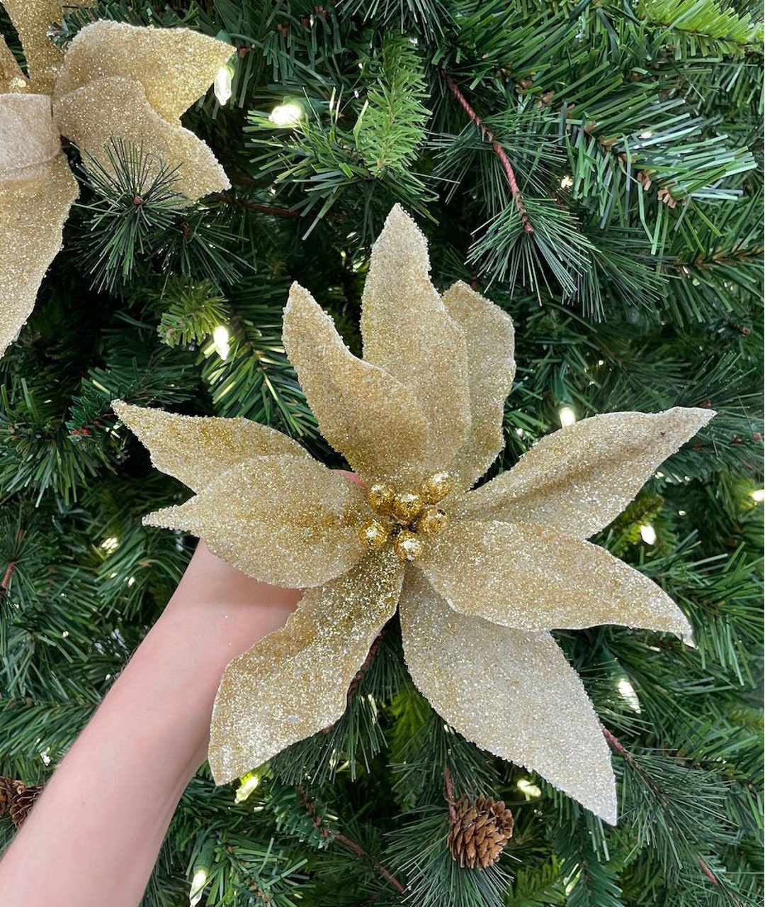 4 Luxury Champagne Gold Poinsettia Picks for Christmas Tree, Floral ...