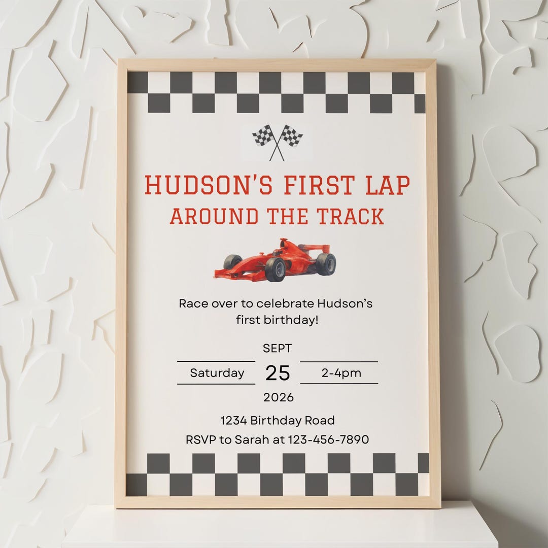 First Lap Fast One Racing F1 Birthday Invitation: Editable Template ...