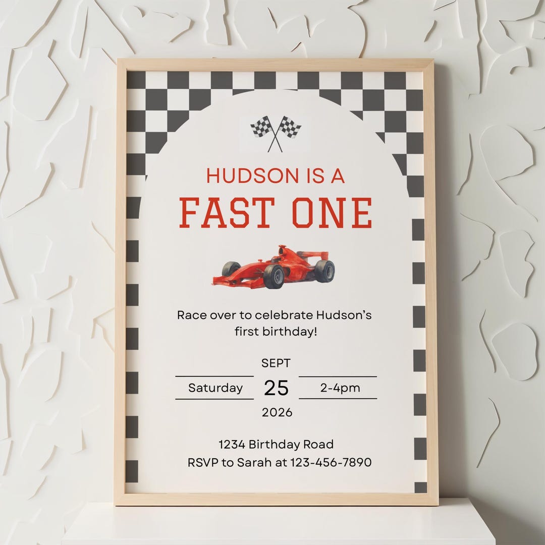 Fast One First Lap Racing F1 Birthday Invitation: Editable Template ...