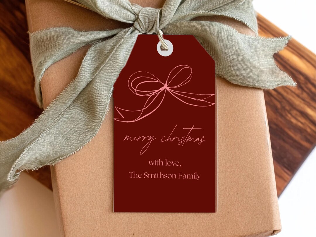 Christmas Bow Gift Tag Bundle: Personalized, Editable Template (digital ...