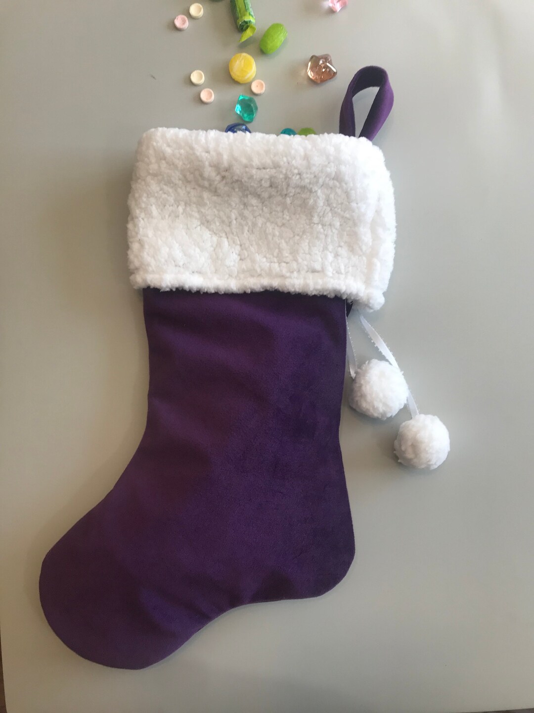 Purple Velvet Christmas Stocking | Purple and White Holiday Stocking - Etsy