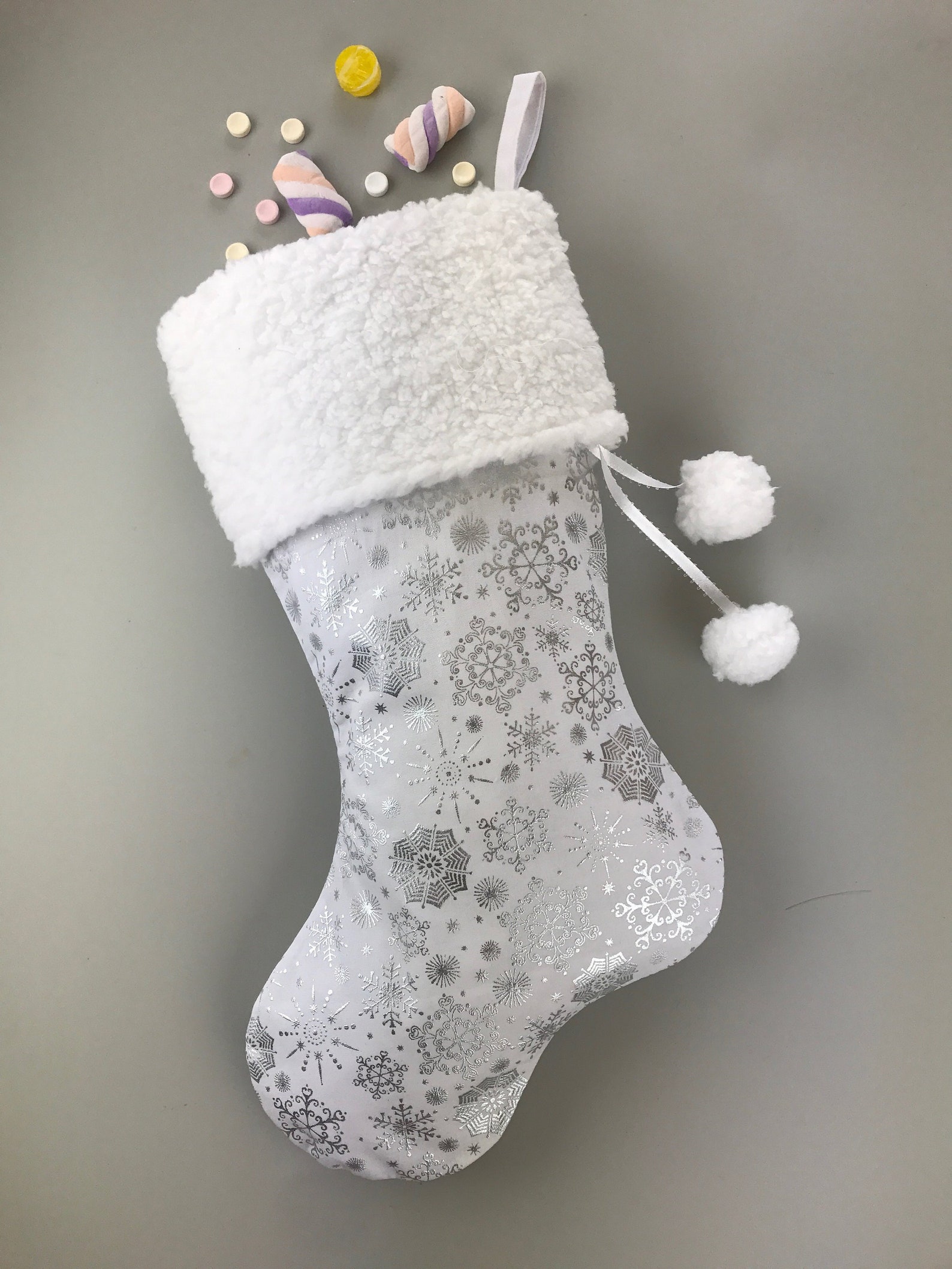 White Sparkly Christmas Stocking Swirles and Sparkle White Silver ...